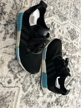 adidas | Shoes | Adidas Black Knit Sneakers With Light Blue Accents ...